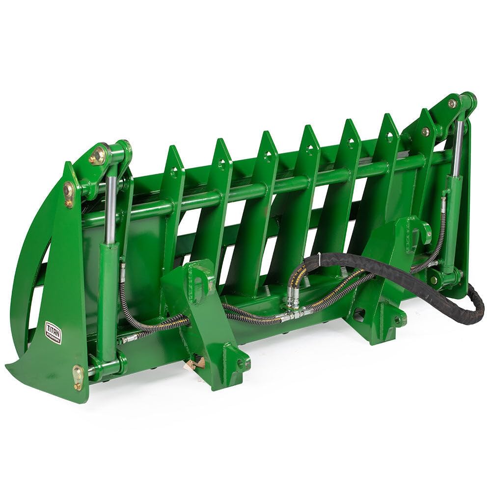 Titan Attachments 72in Clamshell Root Grapple Rake Fits John Deere Global Euro Loaders, Twin 3,000 PSI Cylinders, Brush Debris Landscaping Grapple