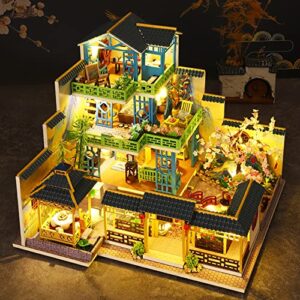 Spilay Dollhouse DIY Miniature Wooden Furniture Kit,Mini Handmade Big Castle Model with LED & Music Box,1:24 Scale Creative Doll House Toys for Adult Gift