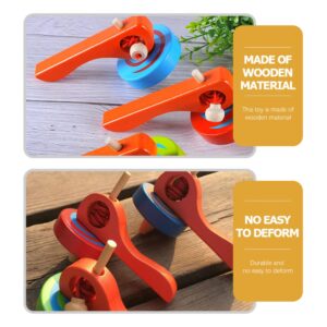 Kisangel 3Pcs Wooden Gyroscope Toy Wooden Top with Handle and Pull String Wire for Kids Toddlers Toys