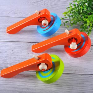 Kisangel 3Pcs Wooden Gyroscope Toy Wooden Top with Handle and Pull String Wire for Kids Toddlers Toys