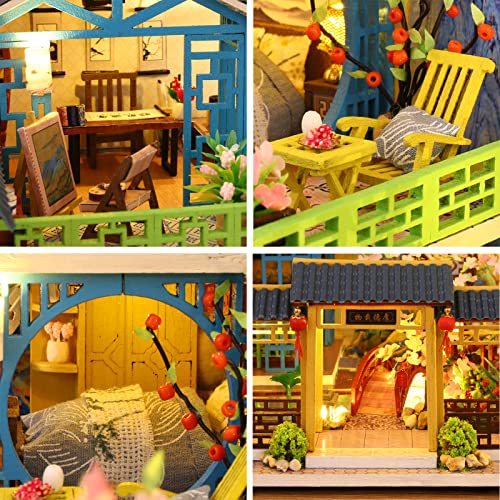 Spilay Dollhouse DIY Miniature Wooden Furniture Kit,Mini Handmade Big Castle Model with LED & Music Box,1:24 Scale Creative Doll House Toys for Adult Gift