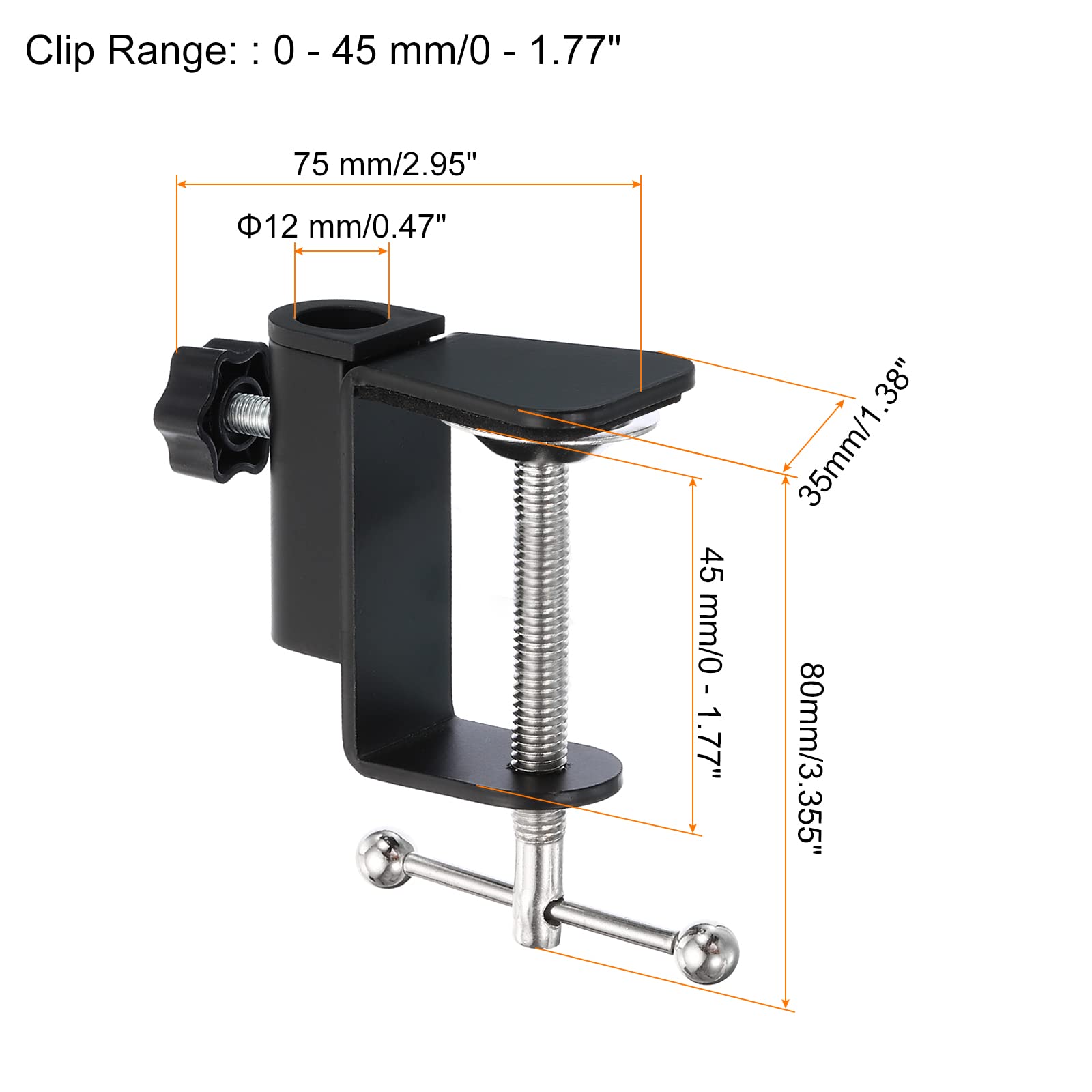 PATIKIL 0.47" Hole Dia. Desk Clamp, 2 Pcs Aluminum Alloy Bracket Universal Adjustable C-Clamp Mount Holder for Microphone Mic Arm Table Lamp Stand, Black