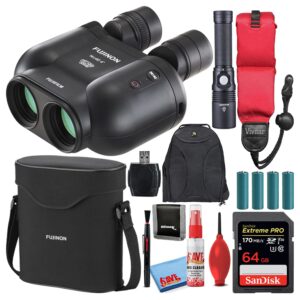 fujifilm fujinon 14x40 tsx1440 techno-stabi image-stabilized binoculars (black) (16668012) bundle with sandisk 64gb extreme pro sd card + flashlight + backpack + floating strap + cleaning kit