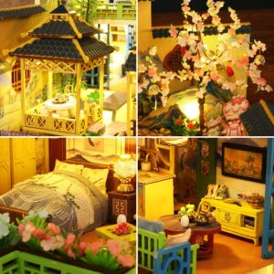 Spilay Dollhouse DIY Miniature Wooden Furniture Kit,Mini Handmade Big Castle Model with LED & Music Box,1:24 Scale Creative Doll House Toys for Adult Gift