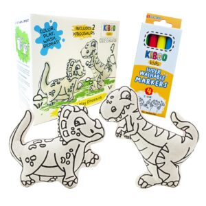 kiboo kids dinosaur toys for coloring - t-rex and triceratops, cotton canvas, washable markers included, sustainable toys, educational arts & crafts for parents, grandparents, gifts for preschoolers