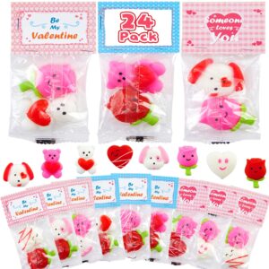 rgm creations valentines day gifts for kids classroom - 48 mochi squishy fidget toys with 24 adorable valentine's day cards - perfect for classroom exchanges and party favors