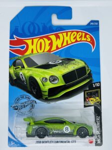 hot wheels - 2018 bentley continental gt3 - green - nightburnerz 1/10-246/250 - mint/nrmint ships bubble wrapped in a box