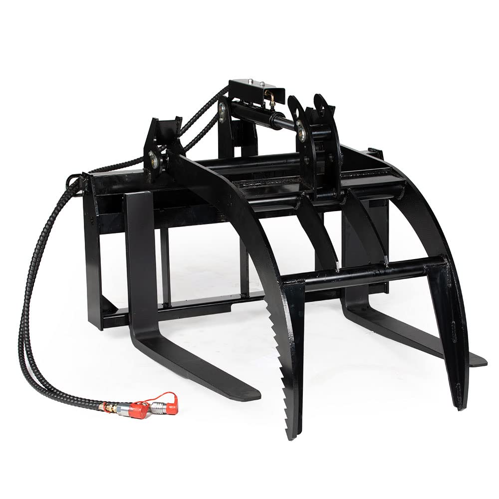 Titan Attachments Hydraulic Skid Steer Pallet Fork Grapple Attachment V2 with 36in Fork Blades, 1/2in Thick Steel Frame, Quick Tach Mounting System