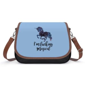 i'm fucking magical unicorn women's crossbody bag pu leather message bag shoulder handbag purse for travel office