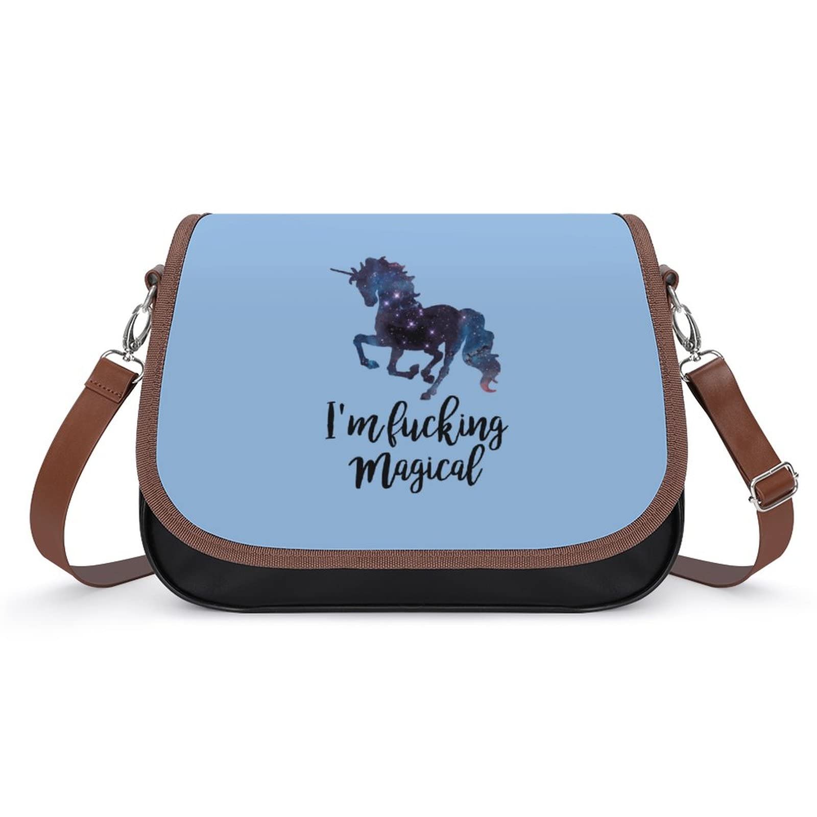 I'm Fucking Magical Unicorn Women's Crossbody Bag PU Leather Message Bag Shoulder Handbag Purse for Travel Office