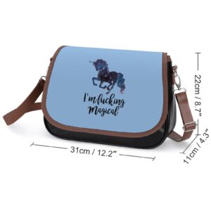 I'm Fucking Magical Unicorn Women's Crossbody Bag PU Leather Message Bag Shoulder Handbag Purse for Travel Office