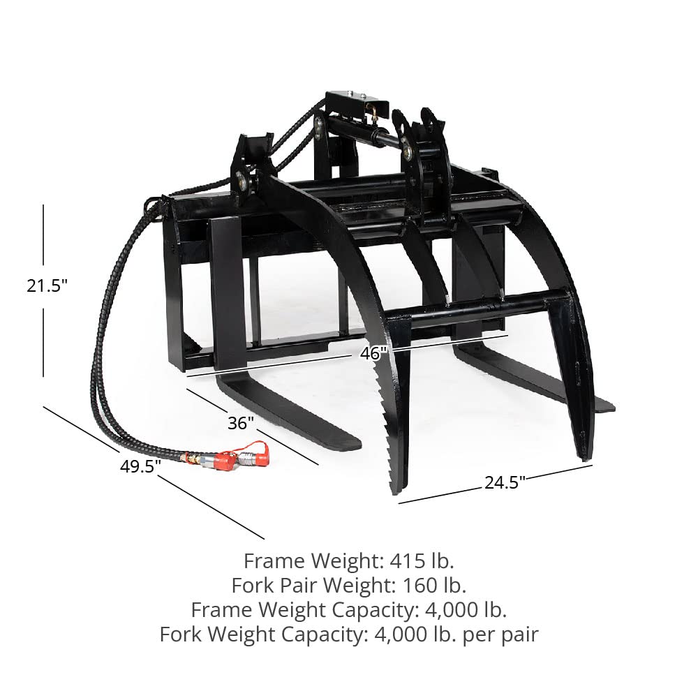 Titan Attachments Hydraulic Skid Steer Pallet Fork Grapple Attachment V2 with 36in Fork Blades, 1/2in Thick Steel Frame, Quick Tach Mounting System