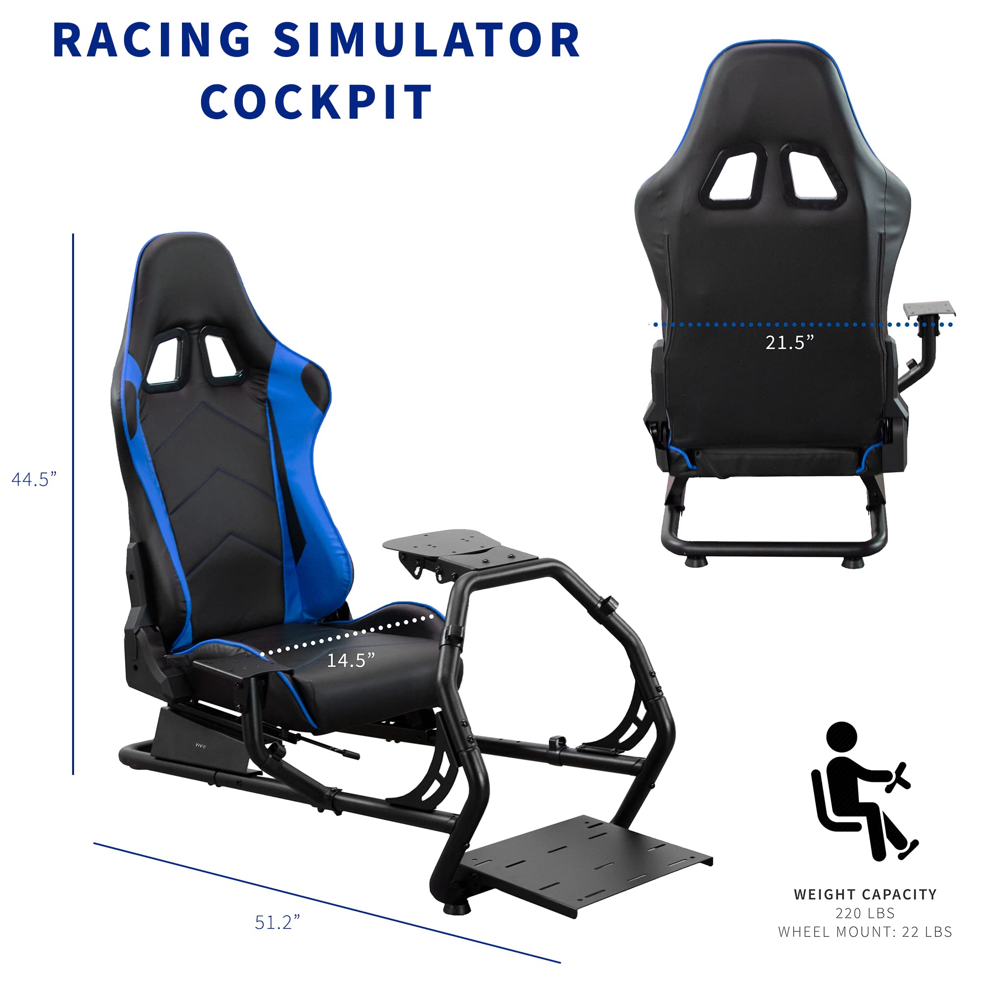 VIVO Racing Simulator Cockpit with Wheel Stand, Gear Mount, Chair and Frame Only, Fits Logitech, Thrustmaster, Fanatec, Compatible with Xbox One, Playstation, PC Video Game, Blue Stripe, STAND-RACE1BL