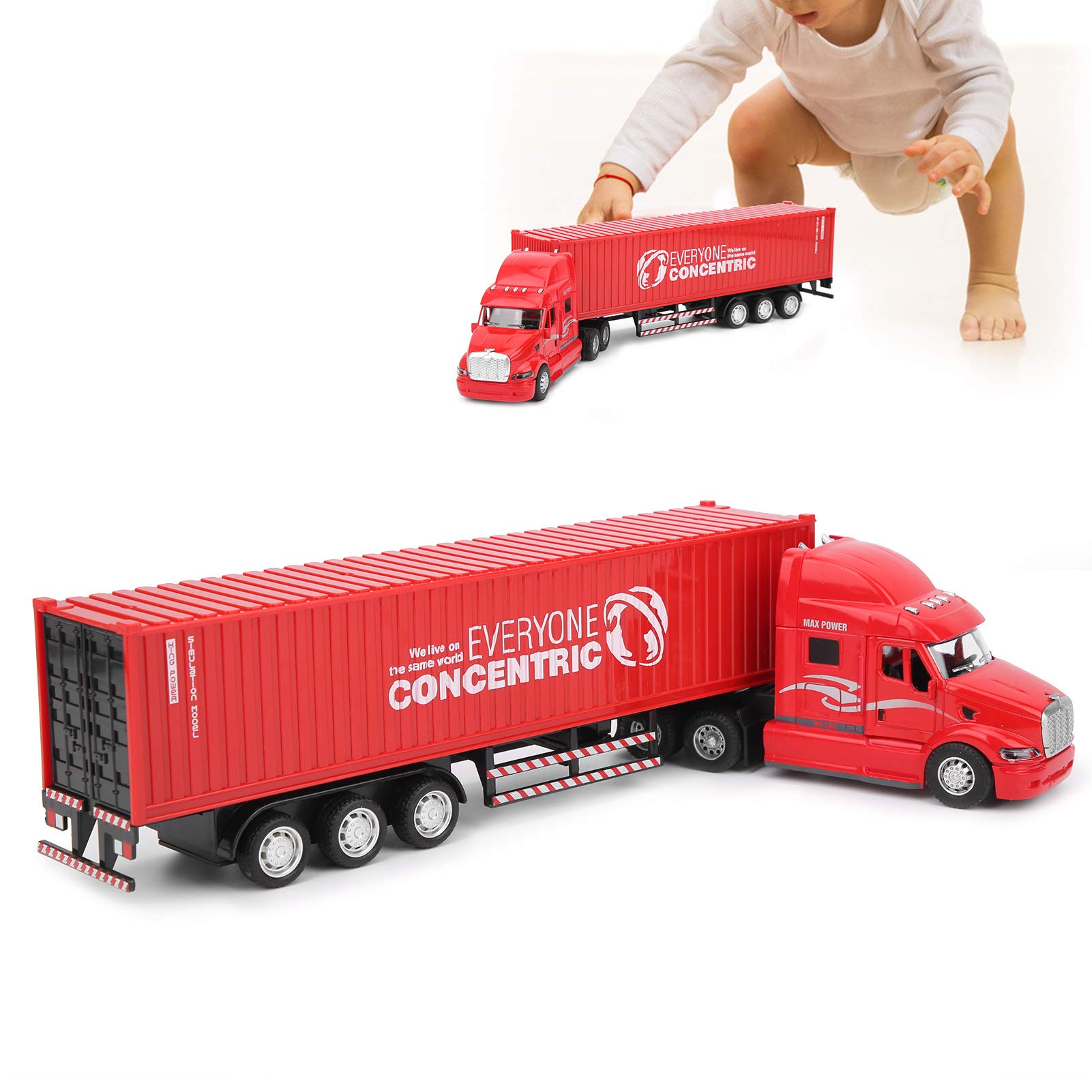 VBESTLIFE Pull Back Car Toy, High Simulation Alloy Container Truck Car Model with Sound Light Kid Vehicles Toys Cars & Race Cars Vehicles ((red))