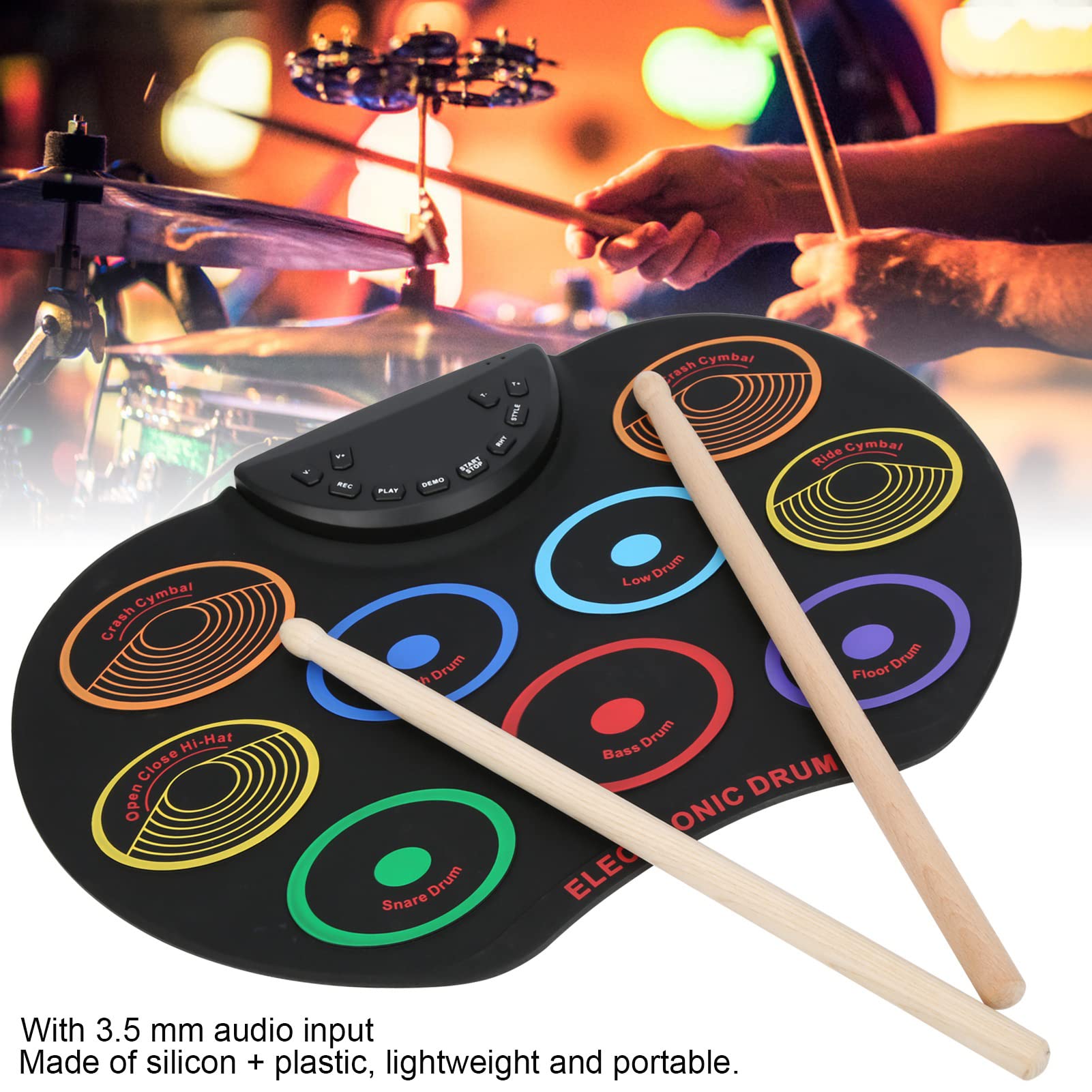 Electronic Drum Pad Electric Drum Set Kids Drum Roll up Practice Drum Pad Beginner Percussion Instrument(Colorful )