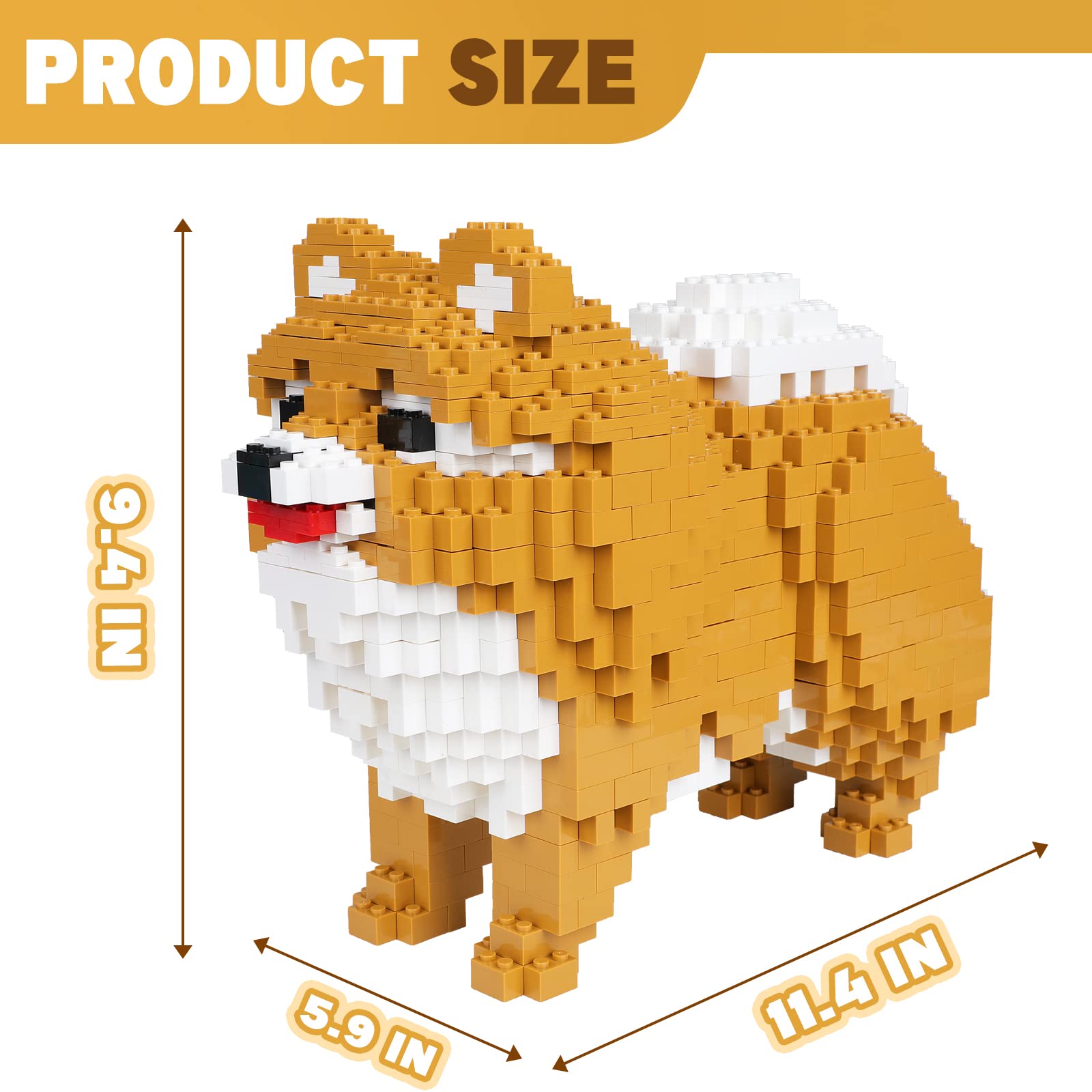 Dog Building Blocks Animal Dog Block Dog Building Set Animals Building Blocks 1:1 Life-Size Dogs Building Animal Set DIY 3D Block Toy Building Blocks for Kids Or Adult 1250PCS (Pomeranian)