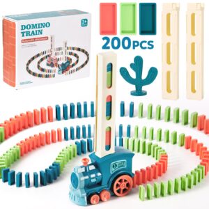 baiwer 200 pcs domino train toy set, automatic dominos train for kids boys girls, electric dominoes machine train toy set with sound light, birthday gifts for kids family games dominos dominoes