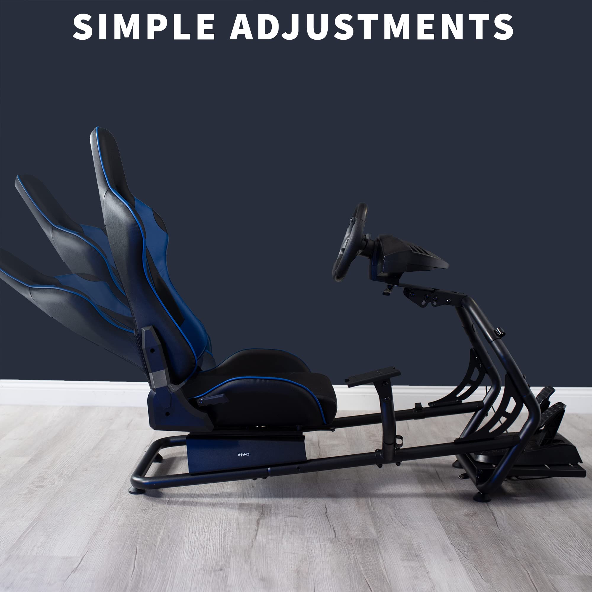 VIVO Racing Simulator Cockpit with Wheel Stand, Gear Mount, Chair and Frame Only, Fits Logitech, Thrustmaster, Fanatec, Compatible with Xbox One, Playstation, PC Video Game, Blue Stripe, STAND-RACE1BL