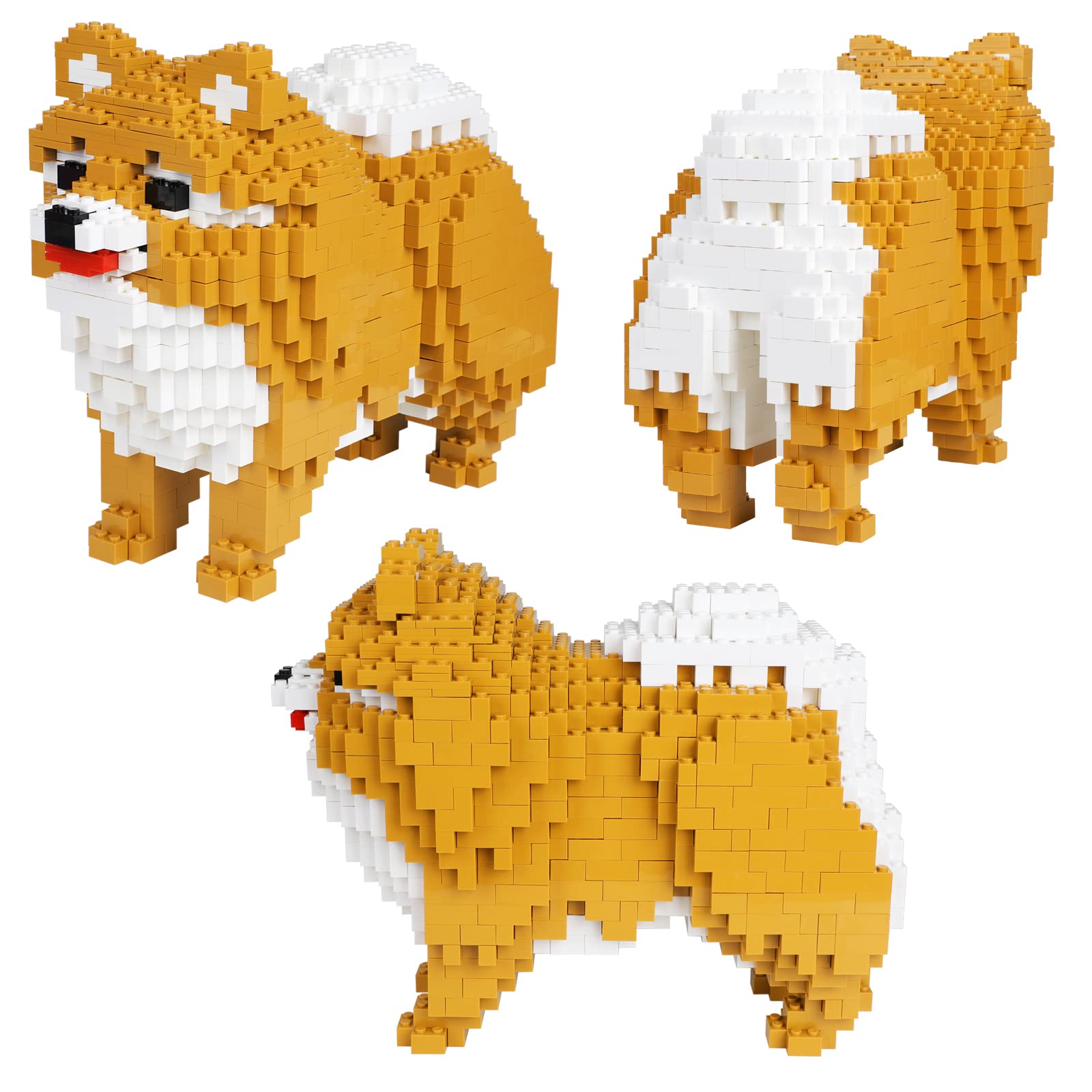 Dog Building Blocks Animal Dog Block Dog Building Set Animals Building Blocks 1:1 Life-Size Dogs Building Animal Set DIY 3D Block Toy Building Blocks for Kids Or Adult 1250PCS (Pomeranian)