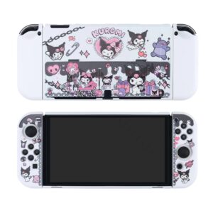 eamily cute kuromi case compatible with nintendo switch oled, dockable case cover, ergonomic soft tpu grip case for joycon, sparkle skin set