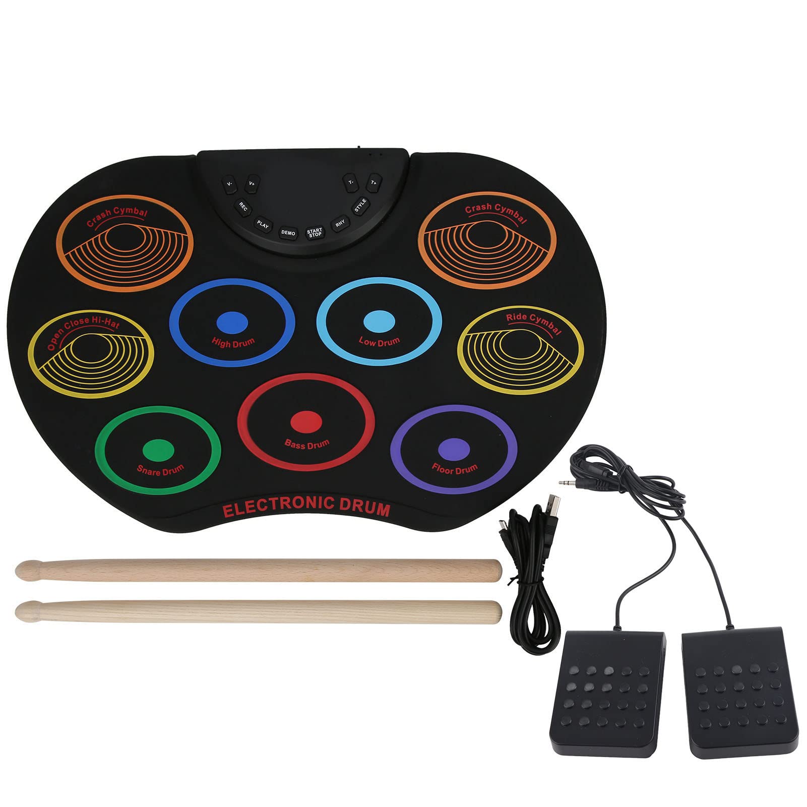 Electronic Drum Pad Electric Drum Set Kids Drum Roll up Practice Drum Pad Beginner Percussion Instrument(Colorful )