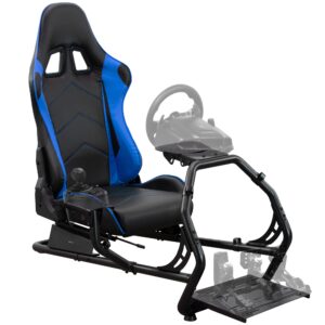 vivo racing simulator cockpit with wheel stand, gear mount, chair and frame only, fits logitech, thrustmaster, fanatec, compatible with xbox one, playstation, pc video game, blue stripe, stand-race1bl