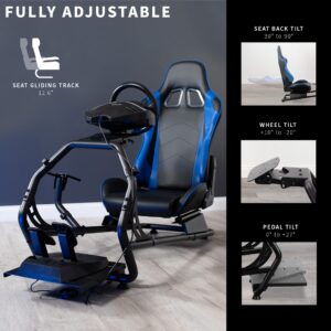 VIVO Racing Simulator Cockpit with Wheel Stand, Gear Mount, Chair and Frame Only, Fits Logitech, Thrustmaster, Fanatec, Compatible with Xbox One, Playstation, PC Video Game, Blue Stripe, STAND-RACE1BL