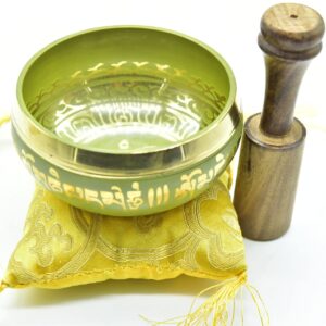 3.75" Tibetan Meditation Yoga Singing Bowl Yellow Set with free Wooden Mallet and Silk Cushion from Nepal, Singing bowls.