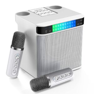 karaoke machine with 2 wireless microphones, fullife 2024 3000mah portable bluetooth karaoke speaker for adults/kids, pa system with rgb light, echo, support tf/usb/aux, home karaoke set for parties