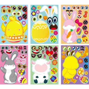 aitsite 36pcs easter animal stickers with bunny, chicken, lamb easter egg stickers, kids diy easter art and craft stickers for diy decorative painting stickers (36pcs cute rabbit)