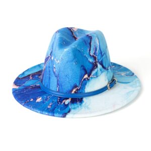 gossifan tie-dye wide brim fedora hats for women multicolor felt panama hat ocean blue