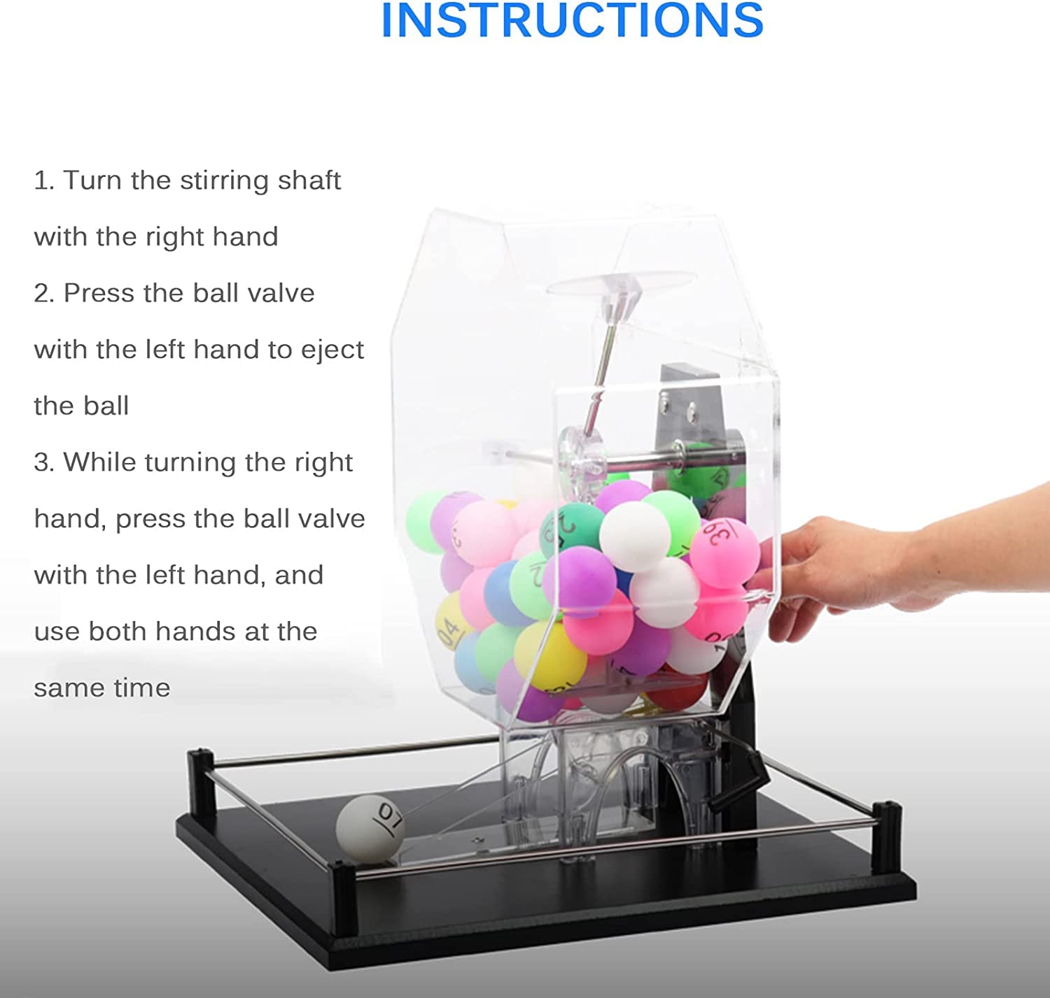 Professional Bingo Game Set, Manual Lottery Shaker Selector, Including Acrylic Bingo Cage, 1.6-Inch Ping Pong Style Bingo Balls-50 Pcs, for Large Groups, Parties