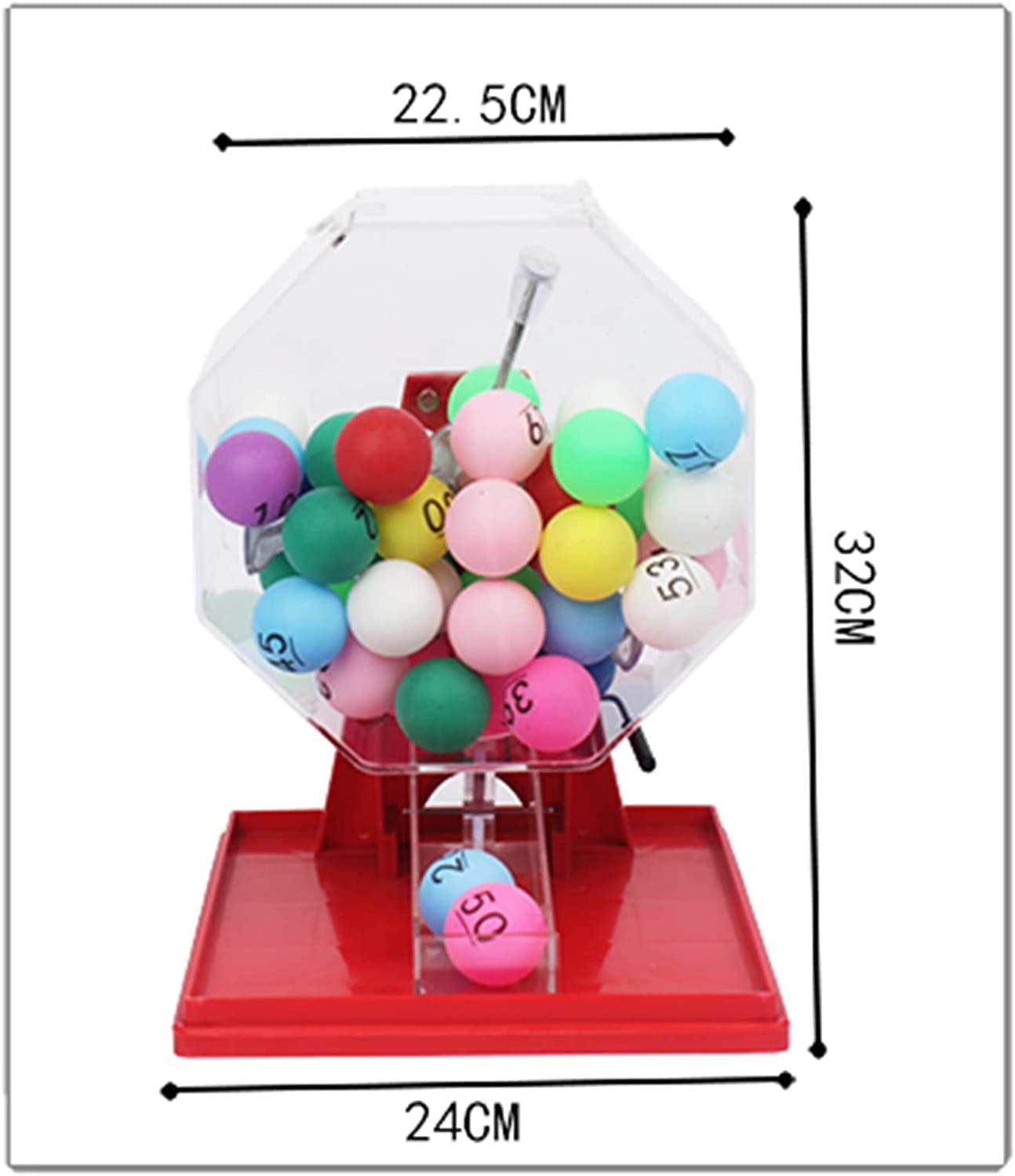 Professional Bingo Game Set, Manual Lottery Shaker Selector, Including Acrylic Bingo Cage, 1.6-Inch Ping Pong Style Bingo Balls-50 Pcs, for Large Groups, Parties