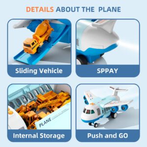 Transport Cargo Airplane, Large Theme Airplane Toy Set, Educational Toy Vehicle Play Set with Smoke Sound and Light, Fricton Powered Plane with Mini Cars and Men, Birthday Gift for Boys and Girls