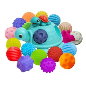 rohsce 12 pcs montessori toys for babies 3 months, crawling toys for babies 6-12 months, sensory turtle toy with sensory balls set