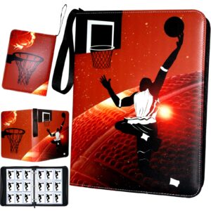 basketball card binder, trading card binder 9 pocket with 50 removable sleeves fits 900 sport cards, 3 ring card holder binder with zipper, collector storage album