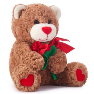 IKASA Bear Stuffed Animal Love Plush Toy with Bow for Valentine Day,Cute 10.6" Soft Plushie Small Toy,Valentine’s Day Gifts for Girlfriend (Bear)