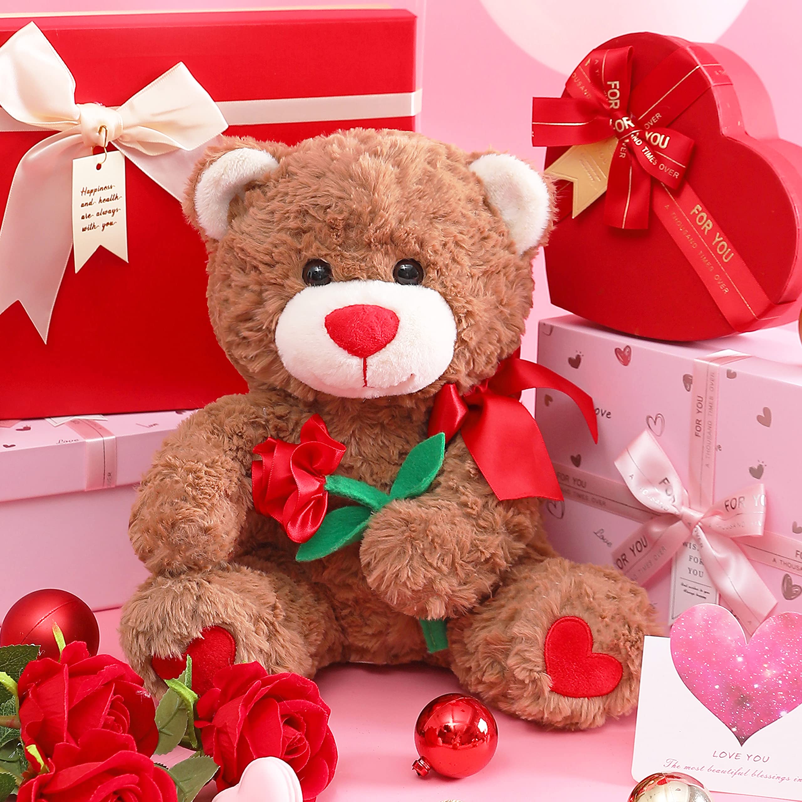 IKASA Bear Stuffed Animal Love Plush Toy with Bow for Valentine Day,Cute 10.6" Soft Plushie Small Toy,Valentine’s Day Gifts for Girlfriend (Bear)