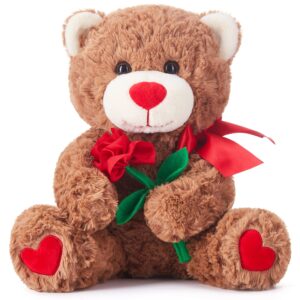 ikasa bear stuffed animal love plush toy with bow for valentine day,cute 10.6" soft plushie small toy,valentine’s day gifts for girlfriend (bear)