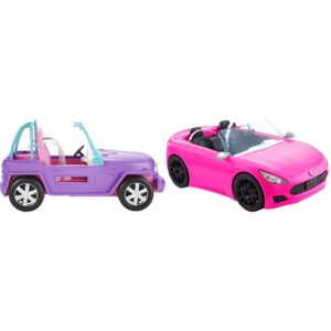 barbie off-road vehicle, purple with pink seats and rolling wheels, 2 seats, gift for 3 to 7 year ol convertible 2-seater vehicle, pink car + rolling wheels & realistic details, gift for 3 to