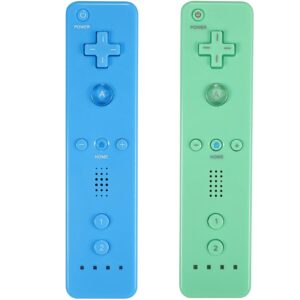 yosikr wii controller 2 pack, wii remote controller with silicone case and wrist strap compatible for wii/wii u (blue and green)