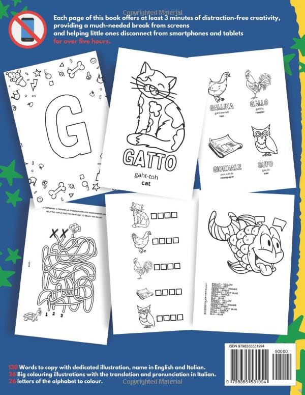 Learn Italian Activity and Coloring Book for Kids: How to Write, Pronounce and Phonetics Spelling | Learn Italian for beginners