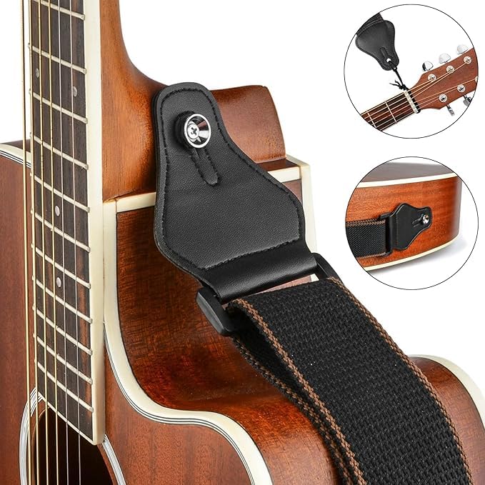 ROTOPATA Guitar Strap with Pick Holders, 2 Buttons 2 Locks 3 Guitar Picks, Cotton Strap with PU Leather Ends, Length Adjustable for Son Daughter (Black)