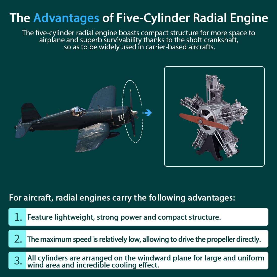 Five-Cylinder Radial Engine Model Kit, 230 Pieces 1:6 DIY Metal Aircraft Mechanical Working Motor Assembly Kit