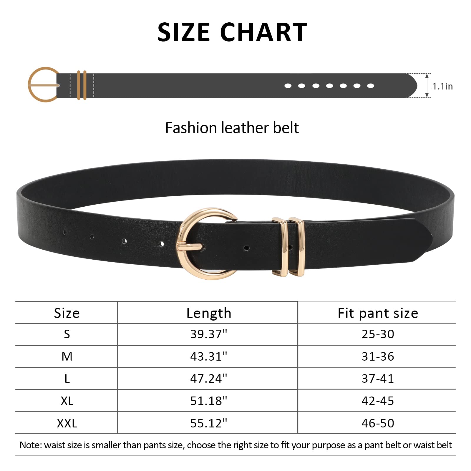 XZQTIVE 3 Pack Women Belts For Jeans Dresses Pants Ladies Leather Waist Belt with Gold Buckle