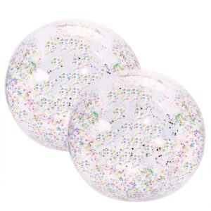 penta angel glitter beach balls 2pcs inflatable floatable confetti swimming pool party ball clear sand sport ball for outdoor summer beach water play for boys girls (11 inch, multicolor)