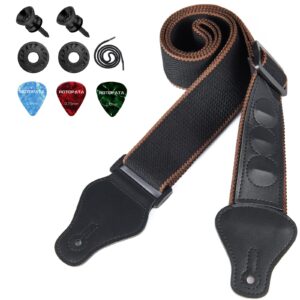 rotopata guitar strap with pick holders, 2 buttons 2 locks 3 guitar picks, cotton strap with pu leather ends, length adjustable for son daughter (black)