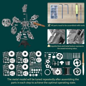 Five-Cylinder Radial Engine Model Kit, 230 Pieces 1:6 DIY Metal Aircraft Mechanical Working Motor Assembly Kit