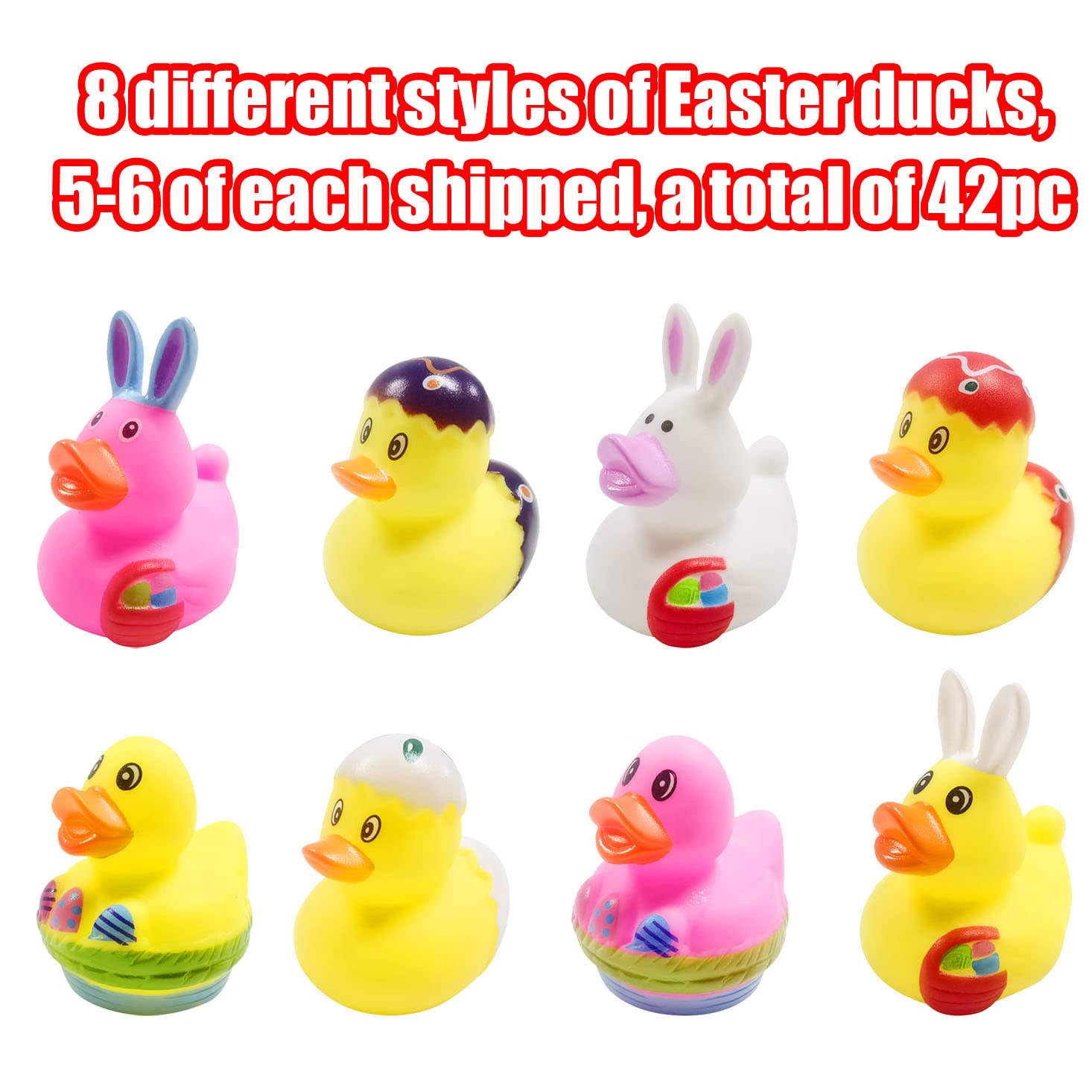 42 Pcs Easter Rubber Ducks,Baby Showers Accessories,Mini 2.16" Bunny Duckies Bath Toys for Kids Fun Bath, Easter Basket Stuffers and Party Favors (Easter)