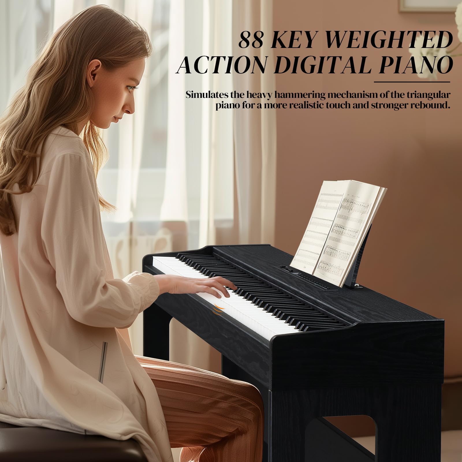 Ktaxon Digital Piano 88-Key Weighted Action Electric Piano with 3-Pedal Unit, Double Bluetooth, Split/Touch/Transpose Control Functions(Black)